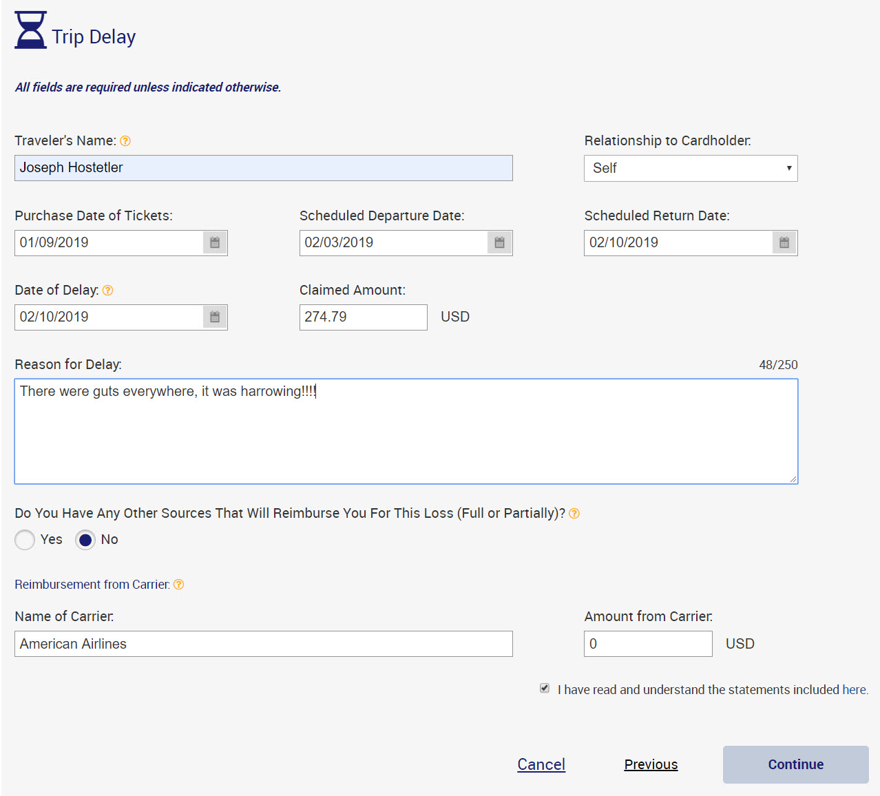 How to file a Trip Delay insurance claim with Chase (my recent American ...