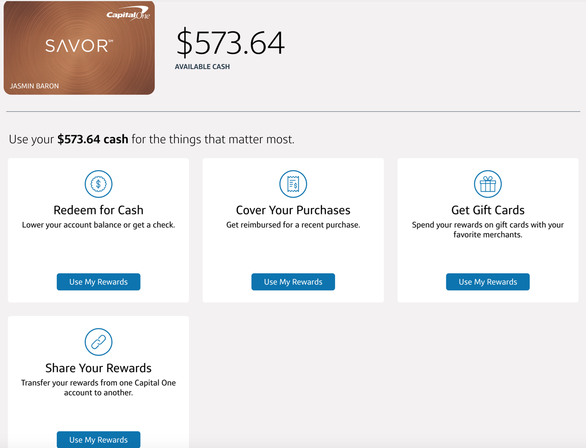 How to Redeem Cash Back Rewards From the Capital One Savor | Million ...